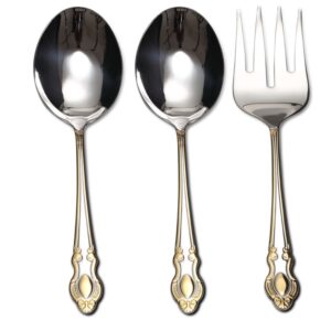 Venezia Collection "Michelangelo" 75-Piece Fine Flatware Set, Silverware Cutlery Dining Service for 12, Premium 18/10 Surgical Stainless Steel, 24K Gold-Plated Hostess Serving Set, Wooden Storage Case