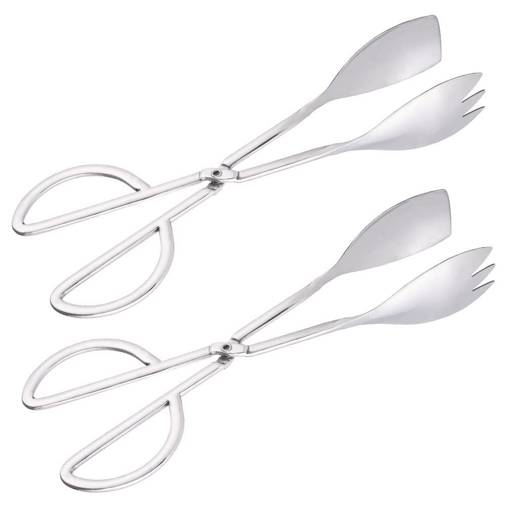 2 Pack Buffet Tongs 10 Inch Stainless Steel Serving Tongs Utensils for Catering Grilling Barbecue Seafood Frying Cooking, Heat Resistant Food Tongs for Salad Cake Party Bread Dessert Home Kitchen