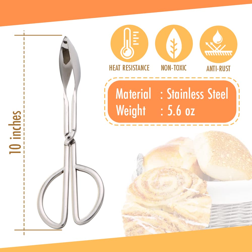 2 Pack Buffet Tongs 10 Inch Stainless Steel Serving Tongs Utensils for Catering Grilling Barbecue Seafood Frying Cooking, Heat Resistant Food Tongs for Salad Cake Party Bread Dessert Home Kitchen