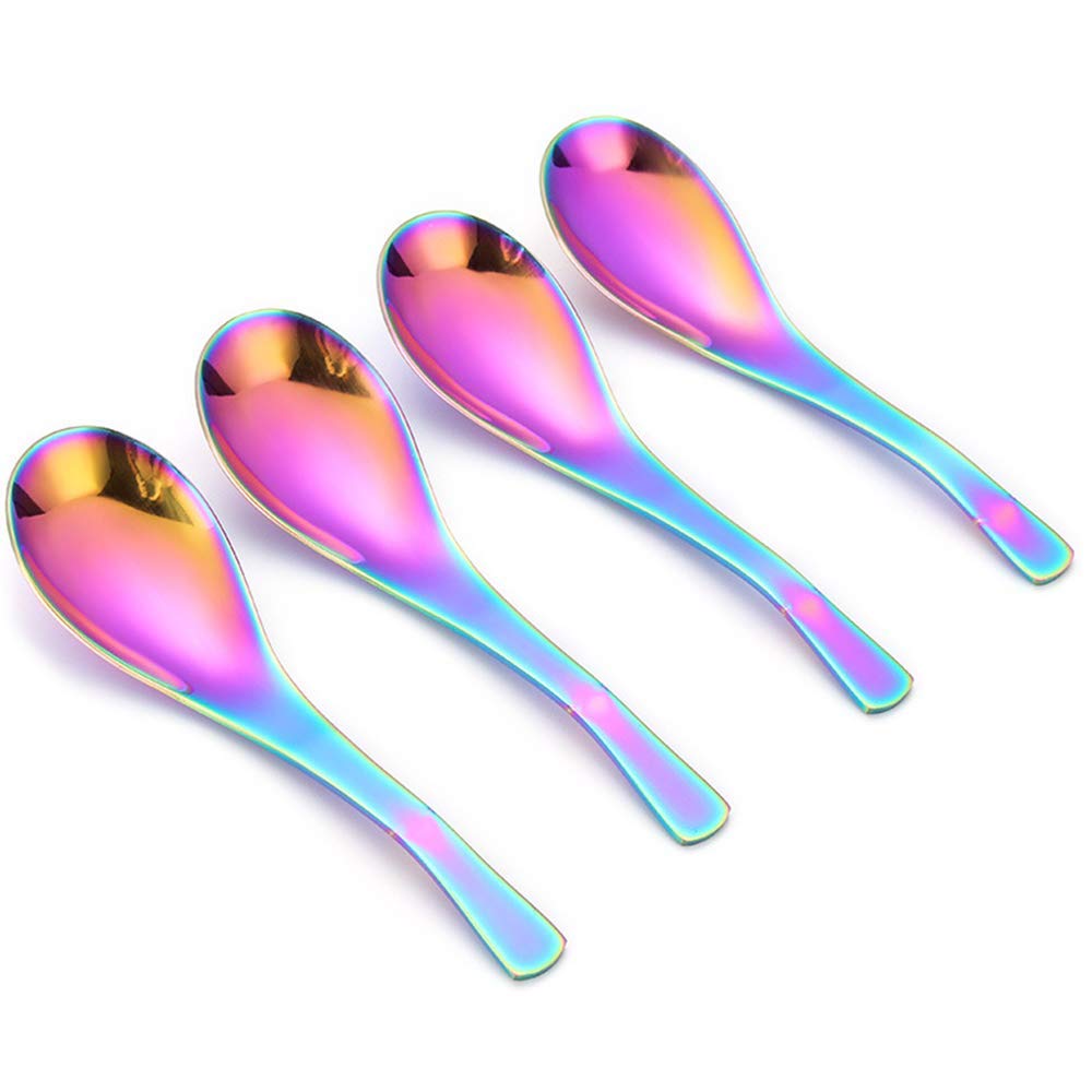 efoot Soup Spoon,4PCS Rainbow Spoon, Stainless Steel Soup Spoon Coffee Spoons Ice Cream Spoon Perfect for Home and Kitchen(Purple)