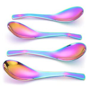 efoot Soup Spoon,4PCS Rainbow Spoon, Stainless Steel Soup Spoon Coffee Spoons Ice Cream Spoon Perfect for Home and Kitchen(Purple)