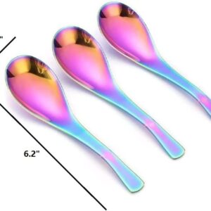 efoot Soup Spoon,4PCS Rainbow Spoon, Stainless Steel Soup Spoon Coffee Spoons Ice Cream Spoon Perfect for Home and Kitchen(Purple)