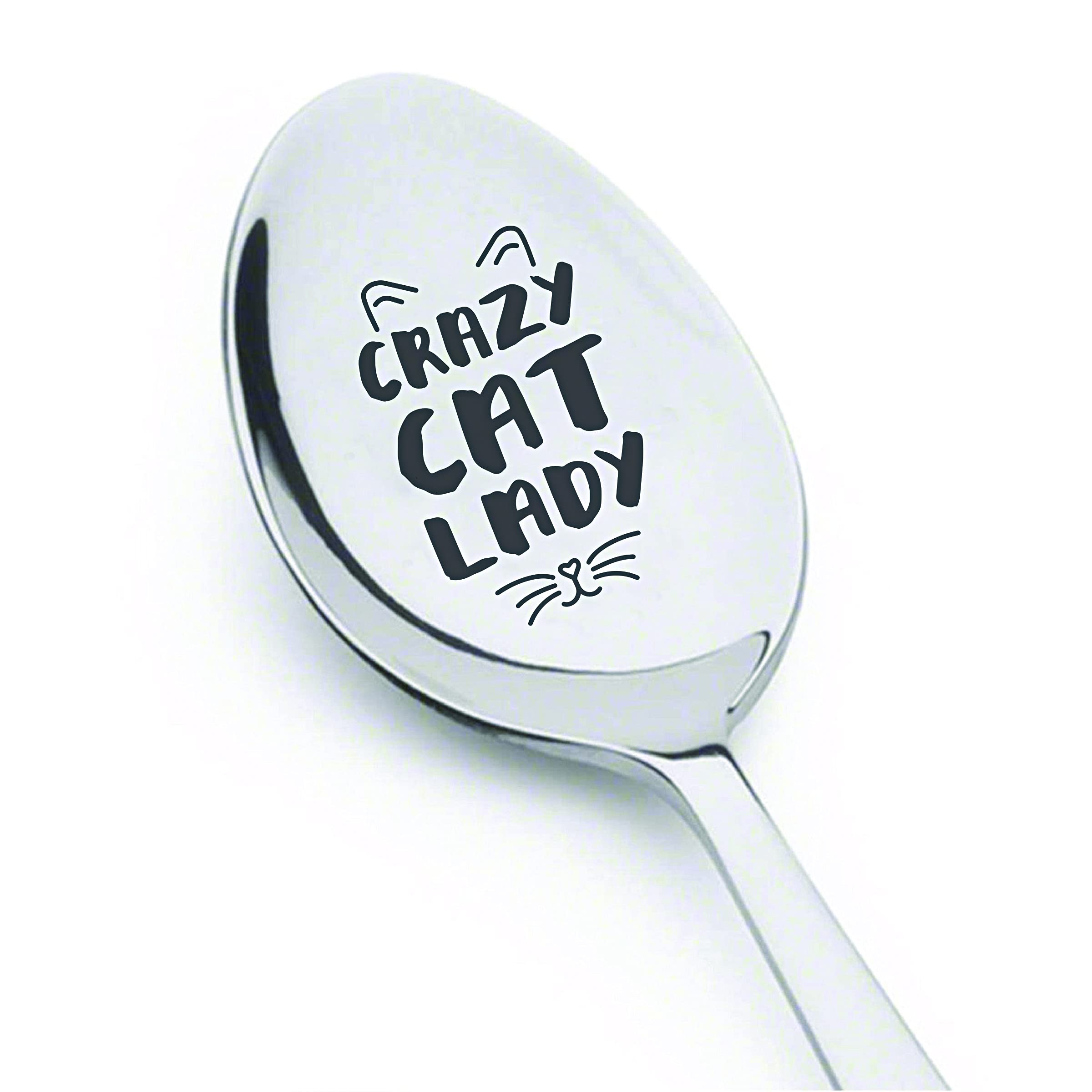 Cat Lover Pet Lover Engraved Spoon Gift For Women | Crazy Cat Lady Engraved Spoon Mother's Day Gift , Mom Sister Grandma , Kids Gift For Christmas , Birthday | Rescue Mom Pet Lover Gift - 7 Inch