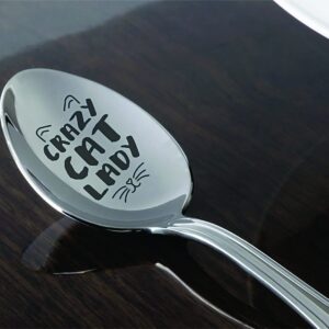 Cat Lover Pet Lover Engraved Spoon Gift For Women | Crazy Cat Lady Engraved Spoon Mother's Day Gift , Mom Sister Grandma , Kids Gift For Christmas , Birthday | Rescue Mom Pet Lover Gift - 7 Inch