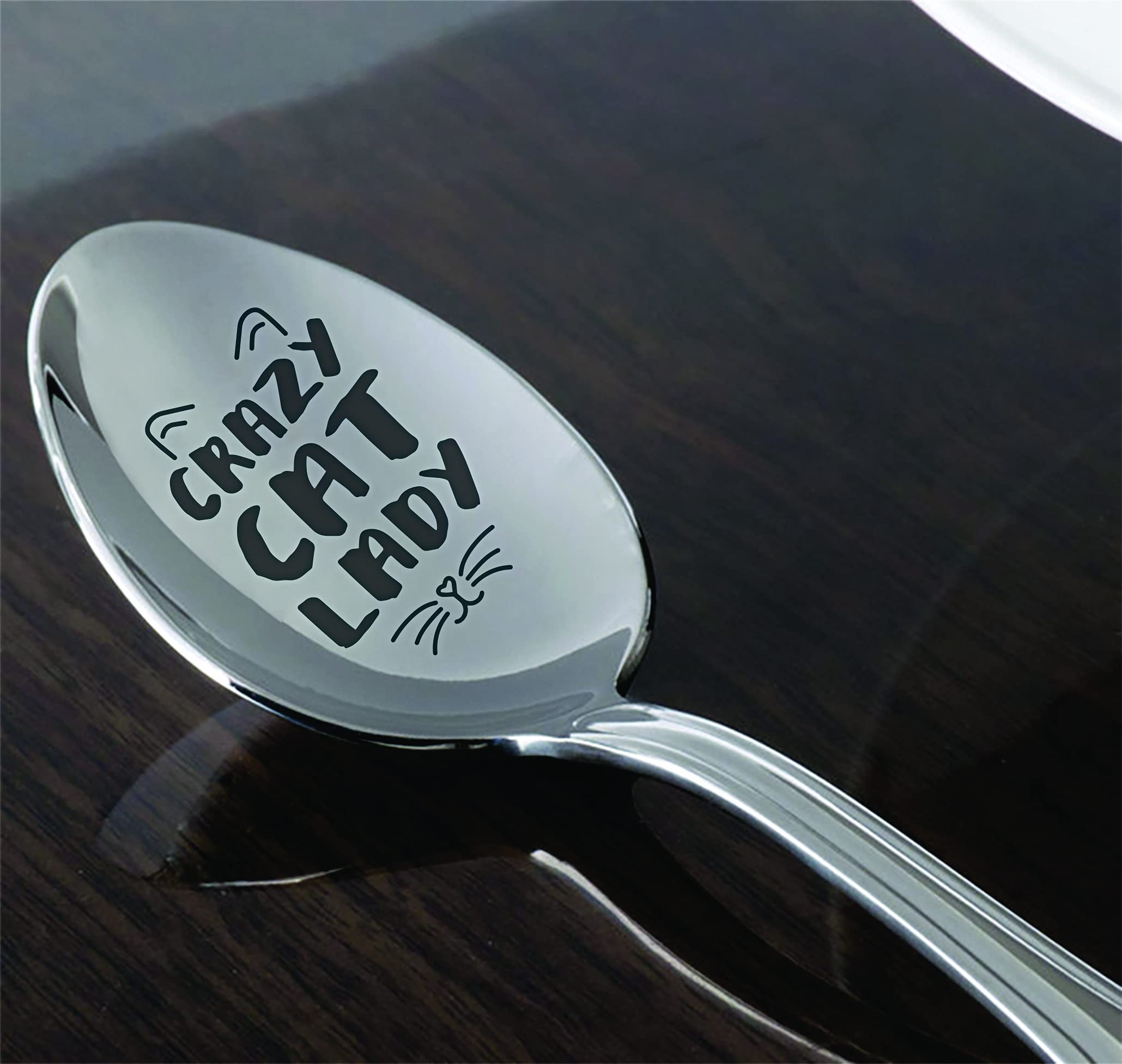 Cat Lover Pet Lover Engraved Spoon Gift For Women | Crazy Cat Lady Engraved Spoon Mother's Day Gift , Mom Sister Grandma , Kids Gift For Christmas , Birthday | Rescue Mom Pet Lover Gift - 7 Inch