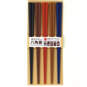 polygonal shape 5 pairs pbt plastic chopsticks reusable chopsticks dishwasher safe, non-slip, lightweight, 9 inches, made in japan (1, octagonal deep colors)