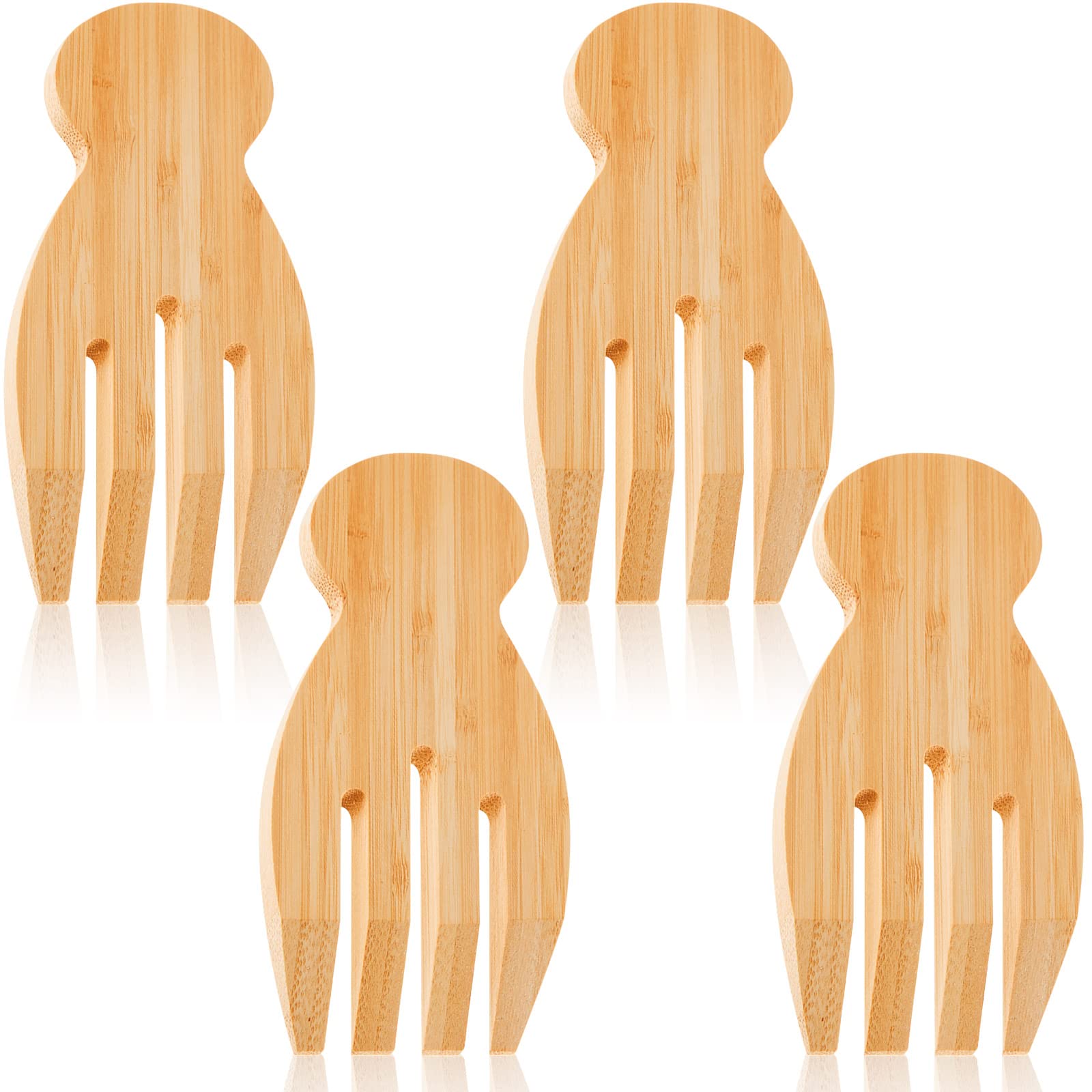 Yaomiao Set of 4 Bamboo Salad Hands Salad Servers Set Salad Serving Utensils, Burlywood Stylish Tool for Serving Salad, Pasta, Fruit, Kitchen Counter