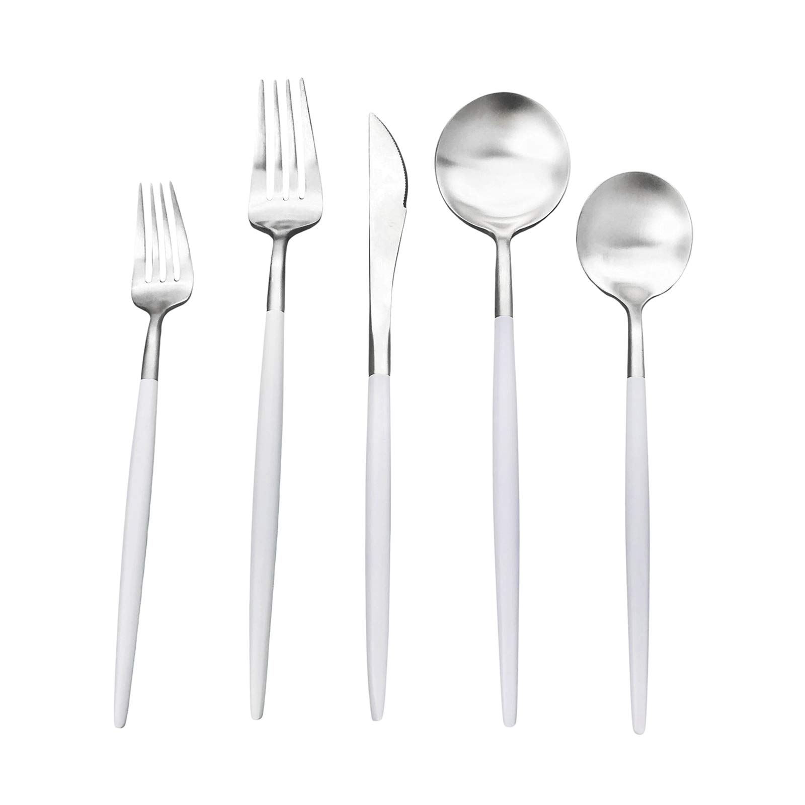 Gugrida White Silver Flatware, Royal 20-Piece Matte White Handle 18/10 Stainless Steel Tableware Sets for 4 Including Forks Spoons Knives, Camping Silverware Travel Utensils Set Cutlery (White Silver)