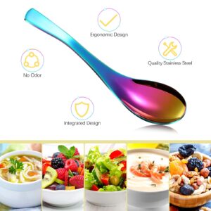 6 Pieces Rainbow Soup Spoon Colorful Stainless Steel Spoon Mirror Finish Spoons Kitchen Serving Spoons for Soup Rice Tea Milk Coffee Dessert