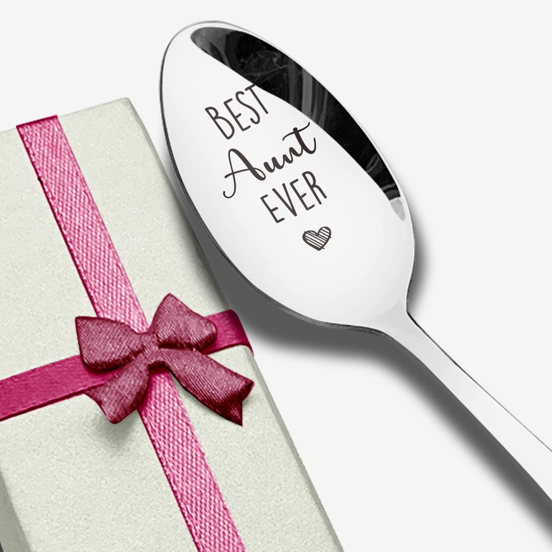 Best Aunt ever Spoon Engraved Stainless Steel Funny, Aunt Gifts from Niece Nephew, Coffee Lovers Teaspoon Gifts for Aunt Birthday Mother's Day Christmas