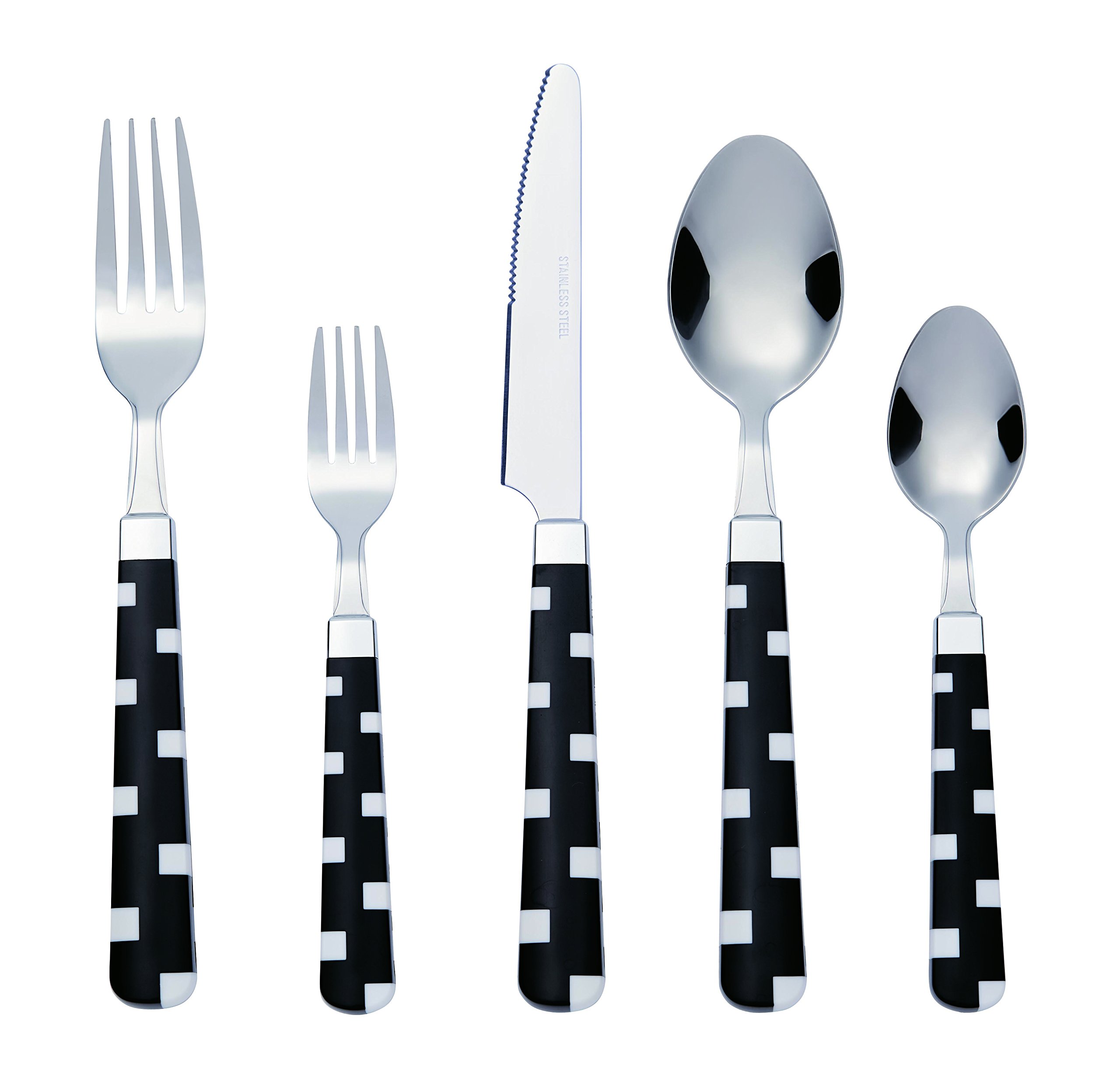 Bon Fusion 20-Piece Stainless Steel Flatware Silverware Cutlery Set - Black, Include Knife/Fork/Spoon, Mirror Polished, Dishwasher Safe, Service for 4