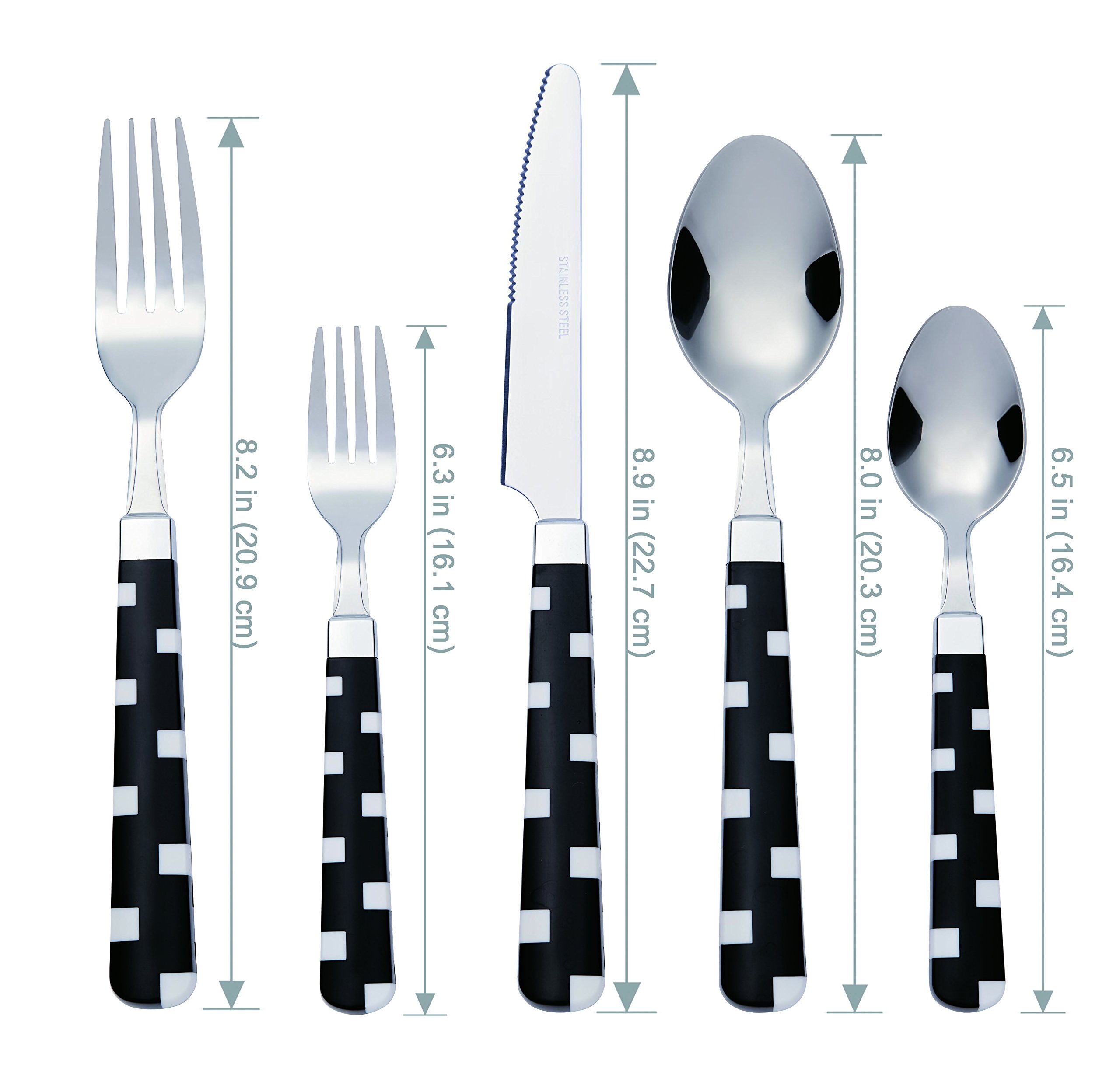 Bon Fusion 20-Piece Stainless Steel Flatware Silverware Cutlery Set - Black, Include Knife/Fork/Spoon, Mirror Polished, Dishwasher Safe, Service for 4