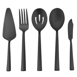 herogo 53-piece matte black flatware set with steak knives & serving utensils, stainless steel square silverware cutlery set for 8, unique tableware eating utensils set, satin finish, dishwasher safe