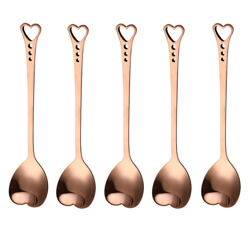 10-Piece Heart-Shaped Stainless Steel Dessert Spoon Set for Home, Restaurant, Cafe, and Bar - Elegant Design, Multi-Functional Usage, and Durable Quality Rose Gold