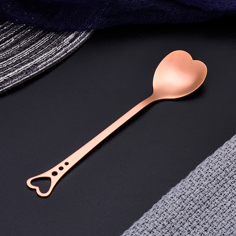 10-Piece Heart-Shaped Stainless Steel Dessert Spoon Set for Home, Restaurant, Cafe, and Bar - Elegant Design, Multi-Functional Usage, and Durable Quality Rose Gold