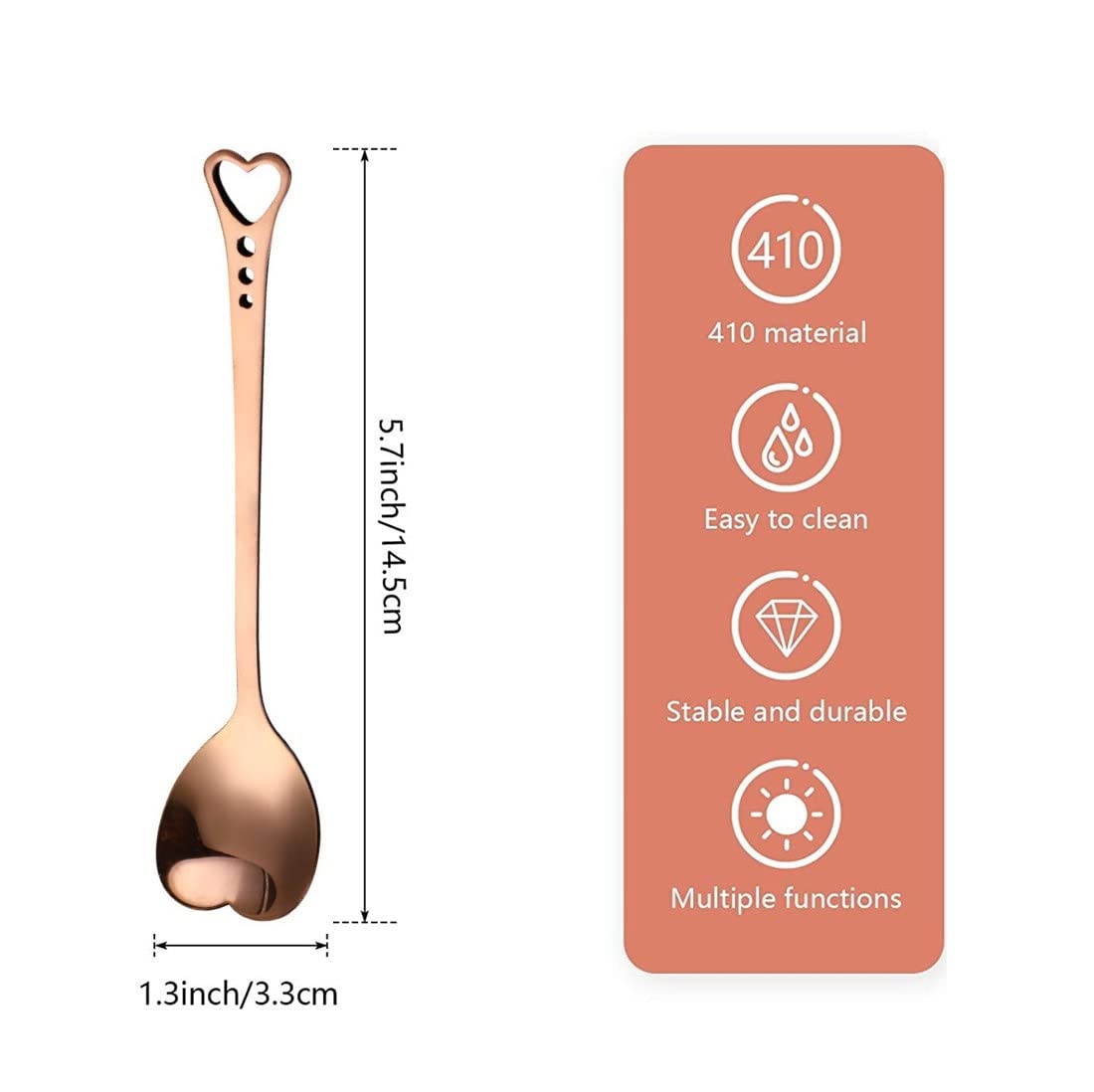 10-Piece Heart-Shaped Stainless Steel Dessert Spoon Set for Home, Restaurant, Cafe, and Bar - Elegant Design, Multi-Functional Usage, and Durable Quality Rose Gold