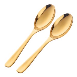 bisda buffet serving spoons, stainless steel 10 inch gold plated server set of 2, large salad serverware utensils, dishwasher safe