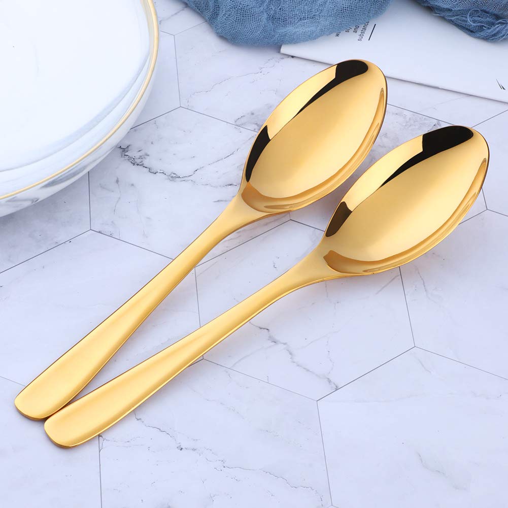 Bisda Buffet Serving Spoons, Stainless Steel 10 Inch Gold Plated Server Set of 2, Large Salad Serverware Utensils, Dishwasher Safe