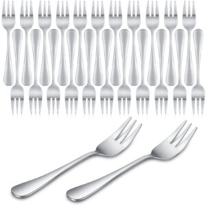 24 pcs oyster fork appetizer seafood forks portable stainless steel 3 prong fruit forks small cocktail salad dessert forks for tasting crab escargot kids party travel, 5.5 inch silver