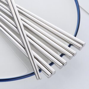 Buyer Star 5-Pair Silver Stainless Steel Chopsticks Metal Reusable Chopsticks Chinese Square Chopsticks