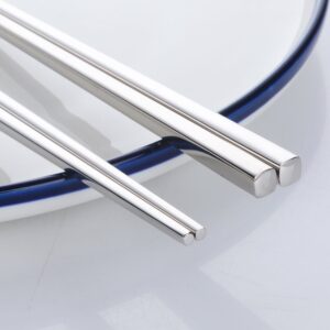 Buyer Star 5-Pair Silver Stainless Steel Chopsticks Metal Reusable Chopsticks Chinese Square Chopsticks