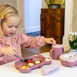 TUM TUM Baby Cutlery with Case, Baby Spoon & Fork Set, Baby Cutlery for Babies, First self Feeding Cutlery, Silicone Baby Spoon & Fork, 6 Months Plus, (Pink)