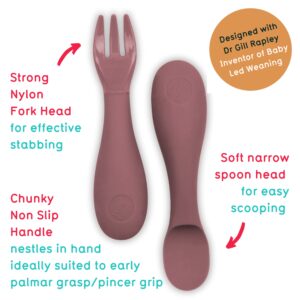 TUM TUM Baby Cutlery with Case, Baby Spoon & Fork Set, Baby Cutlery for Babies, First self Feeding Cutlery, Silicone Baby Spoon & Fork, 6 Months Plus, (Pink)