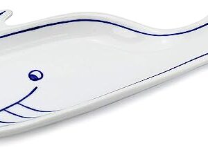 Cornucopia Whale Spoon Rest; Blue and White Ceramic Novelty Spoon Holder for Kitchen Stove