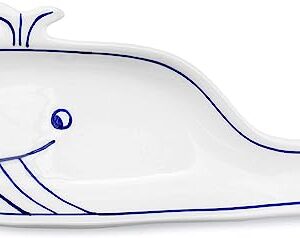 Cornucopia Whale Spoon Rest; Blue and White Ceramic Novelty Spoon Holder for Kitchen Stove