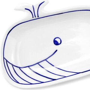 Cornucopia Whale Spoon Rest; Blue and White Ceramic Novelty Spoon Holder for Kitchen Stove