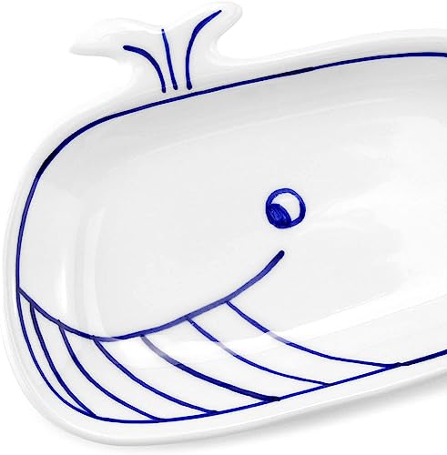 Cornucopia Whale Spoon Rest; Blue and White Ceramic Novelty Spoon Holder for Kitchen Stove