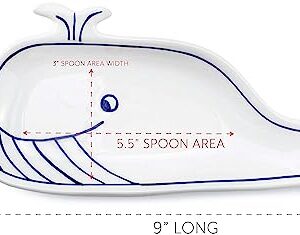 Cornucopia Whale Spoon Rest; Blue and White Ceramic Novelty Spoon Holder for Kitchen Stove