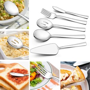 LIANYU 65-Piece Silverware Set with Serving Utensils, Stainless Steel Square Flatware Cutlery Set for 12, Eating Utensils Tableware Set, Mirror Finish