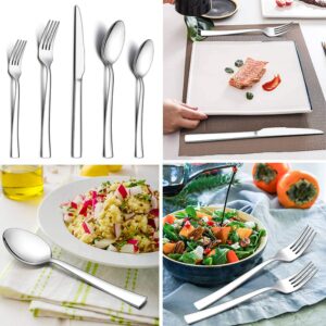 LIANYU 65-Piece Silverware Set with Serving Utensils, Stainless Steel Square Flatware Cutlery Set for 12, Eating Utensils Tableware Set, Mirror Finish