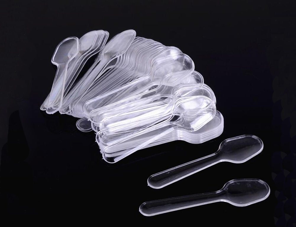 500Pcs 3 Inch Clear Mini Plastic Spoons Disposable Tasting Spoon Scoops for Dessert Ice Cream Appetizer Cake Spices Food Supply