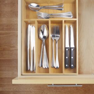 Teivio Silverware Set, Flatware Set Mirror Polished, Dishwasher Safe Service for 6, Include Knife/Fork/Spoon with Bamboo 5-Compartment Silverware Drawer Organizer Box (36 piece, Silver)