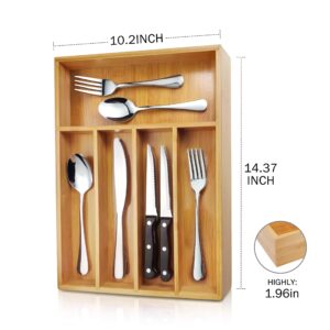 Teivio Silverware Set, Flatware Set Mirror Polished, Dishwasher Safe Service for 6, Include Knife/Fork/Spoon with Bamboo 5-Compartment Silverware Drawer Organizer Box (36 piece, Silver)