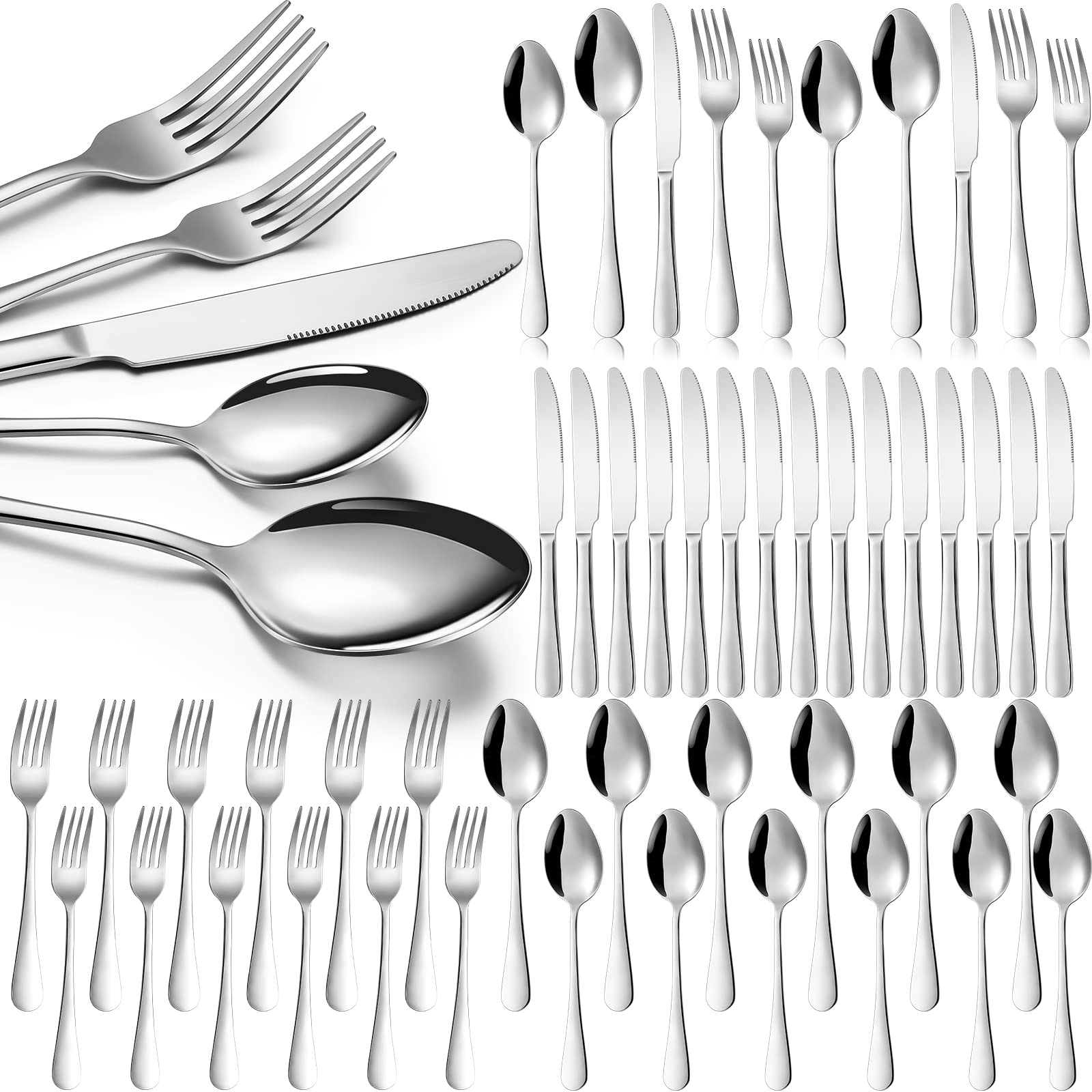 100 Pieces Silverware Set Stainless Steel Flatware Set for 20 Silver Flatware Sets Include Fork Knife Spoon Set, Mirror Finished, Dishwasher Safe