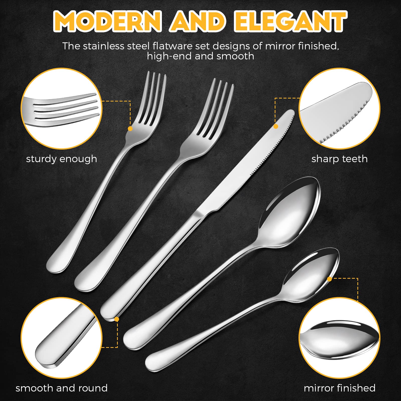 100 Pieces Silverware Set Stainless Steel Flatware Set for 20 Silver Flatware Sets Include Fork Knife Spoon Set, Mirror Finished, Dishwasher Safe