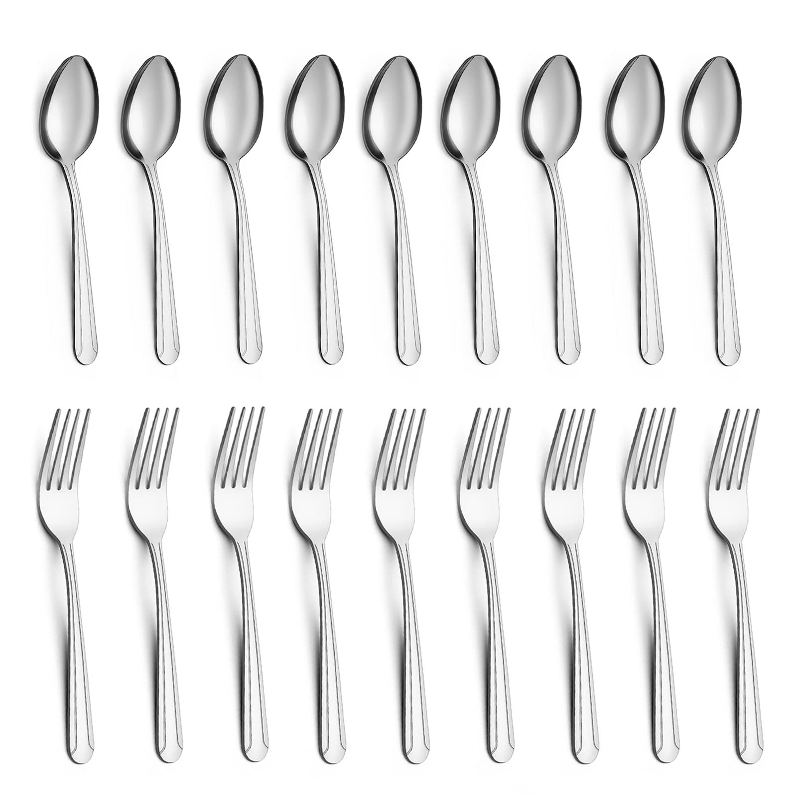 BEWOS 48 Pieces Forks and Teaspoons Silverware Set, 24 Pieces Dinner Forks (8.2 Inch) and 24 Pieces Teaspoons (6.2 Inch), Food Grade Stainless Steel, Mirror Polished, Dishwasher Safe