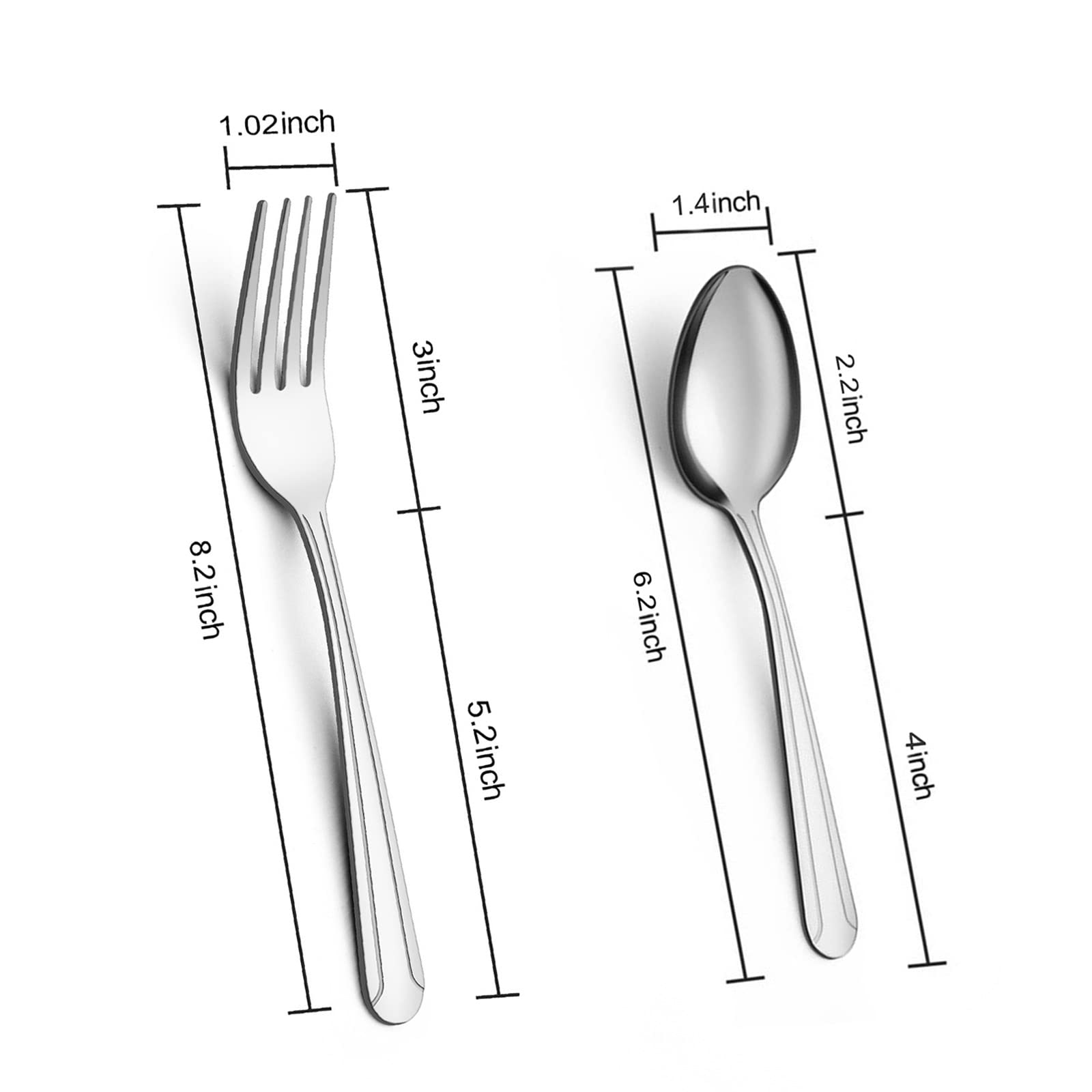 BEWOS 48 Pieces Forks and Teaspoons Silverware Set, 24 Pieces Dinner Forks (8.2 Inch) and 24 Pieces Teaspoons (6.2 Inch), Food Grade Stainless Steel, Mirror Polished, Dishwasher Safe