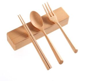 sanrich wood cutlery set chopsticks spoon fork kit with case school office lunch reusable tableware camping flatware dinnerware travel utensils