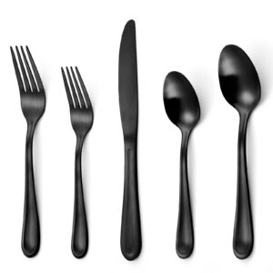 matte black silverware set,begeel 20 piece stainless steel flatware set,satin finish tableware utensil set,service for 4,upgraded cutlery set for kitchen and home,dishwasher safe