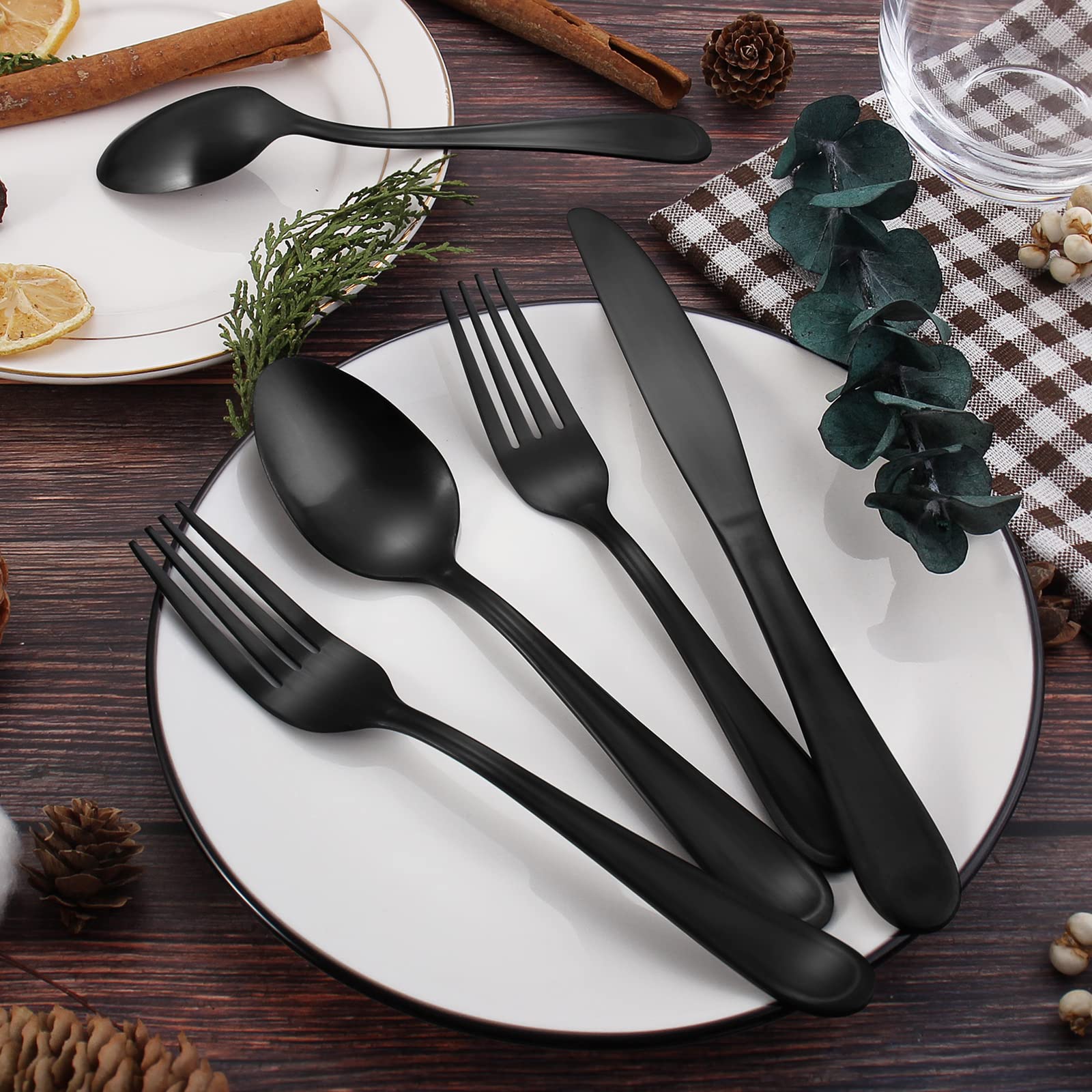 Matte Black Silverware Set,BEGEEL 20 Piece Stainless Steel Flatware Set,Satin Finish Tableware Utensil Set,Service for 4,Upgraded Cutlery Set for Kitchen and Home,Dishwasher Safe