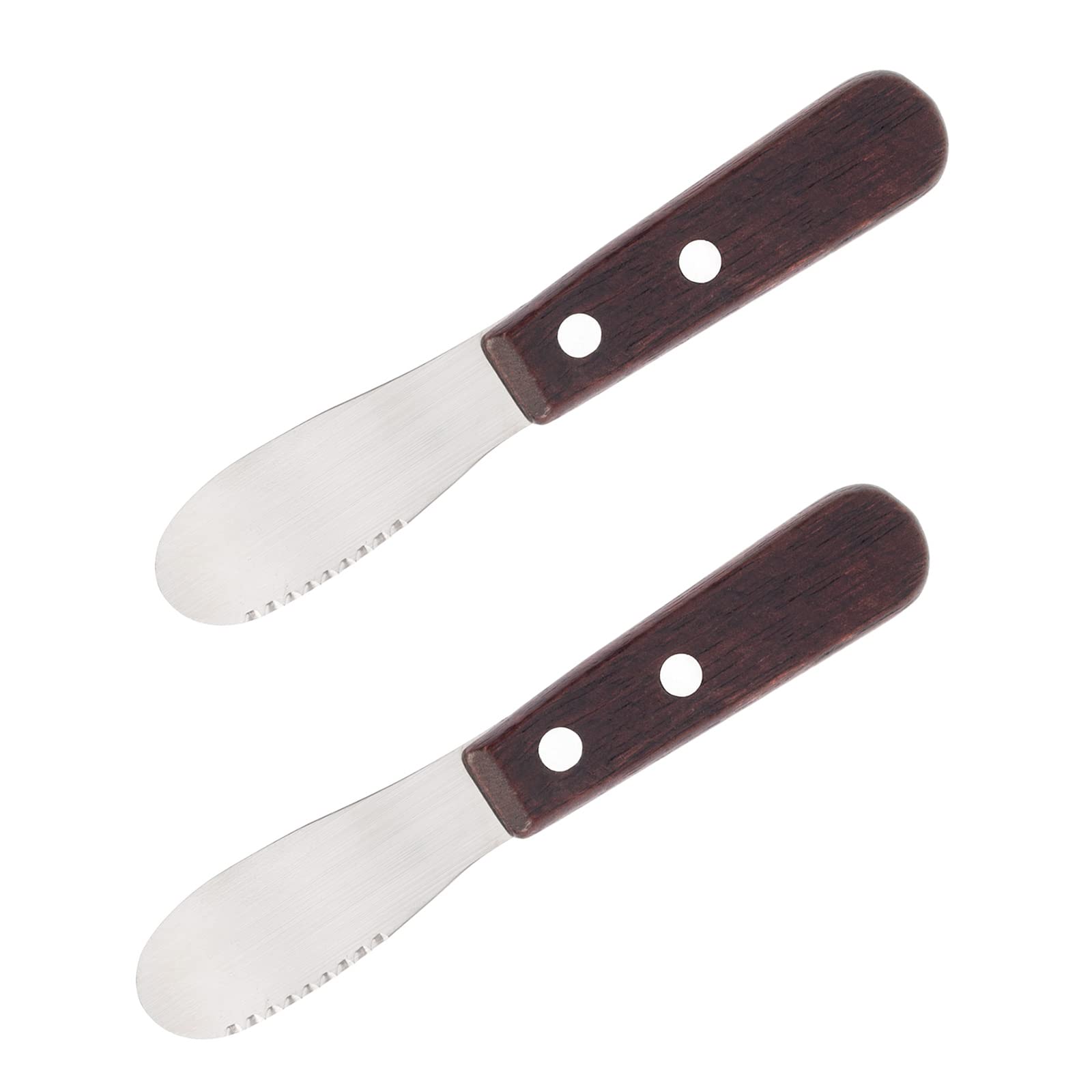 ISKYBOB 2 Pieces 5In Stainless Steel Butter Spreader Cheese Knives Cream Jam Scraper Set with Wooden Handle