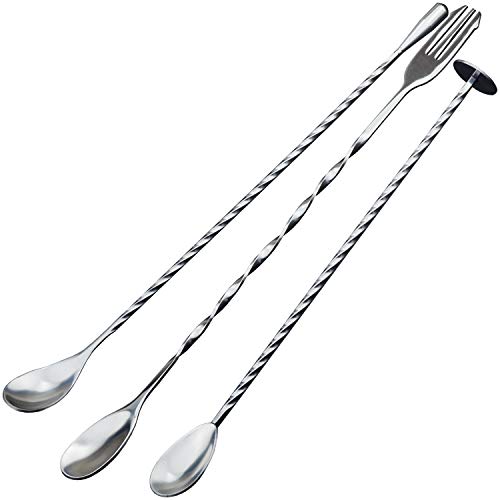 JETKONG 4 Pcs Bar Spoons Cocktail Mixing Spoon 12-Inch Bar Stirring Spoon Stainless Steel Cocktail Stirrer, Long Handle Drink Stirrers Cocktail Spoons