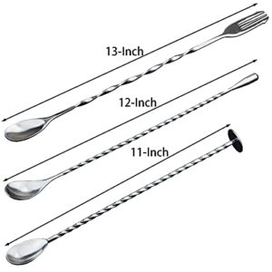 JETKONG 4 Pcs Bar Spoons Cocktail Mixing Spoon 12-Inch Bar Stirring Spoon Stainless Steel Cocktail Stirrer, Long Handle Drink Stirrers Cocktail Spoons