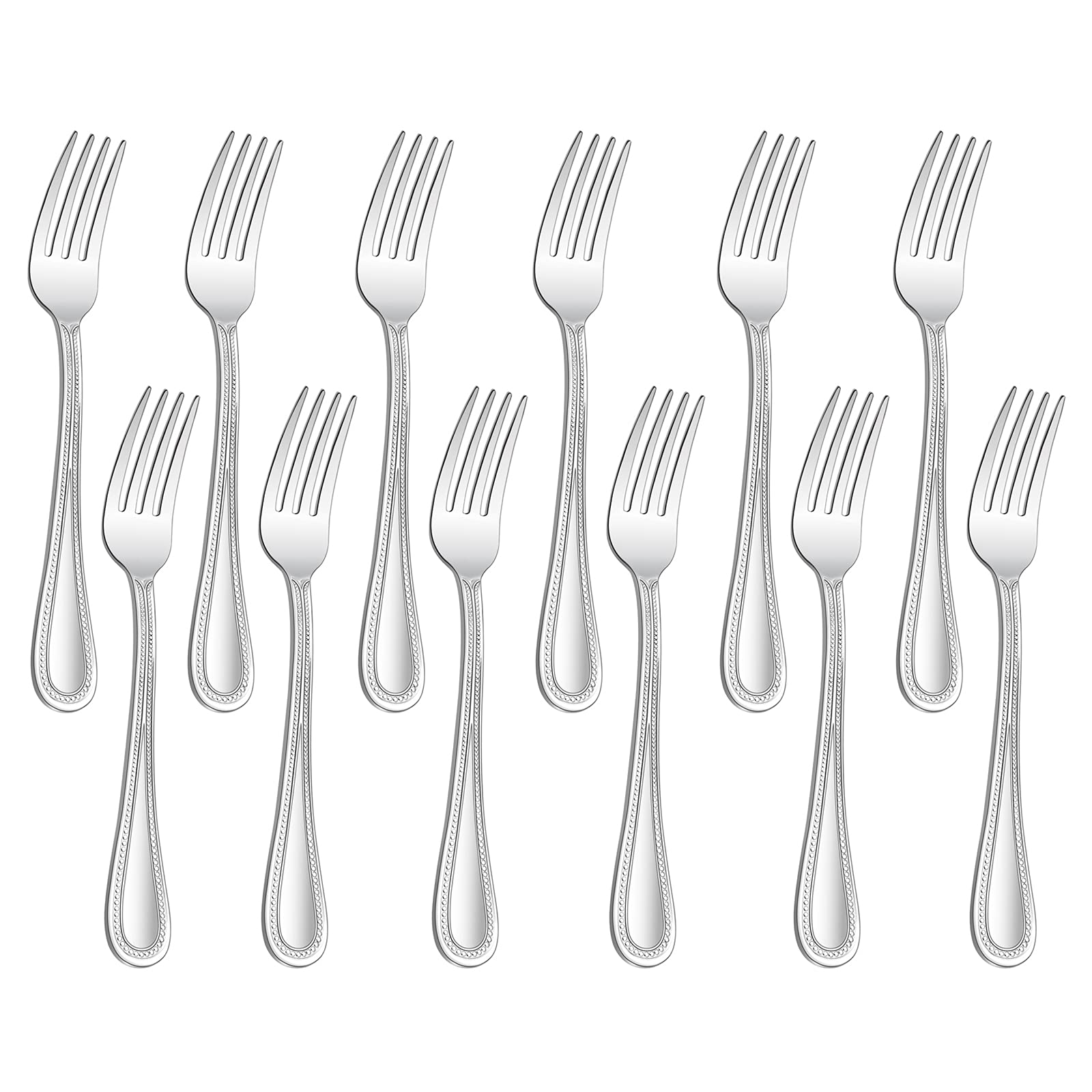 12-Pieces Dessert Forks, HaWare Stainless Steel 7.1 Inches Pearled Edge Small Salad Forks, Classic Elegant Design, Mirror Polished, Dishwasher Safe