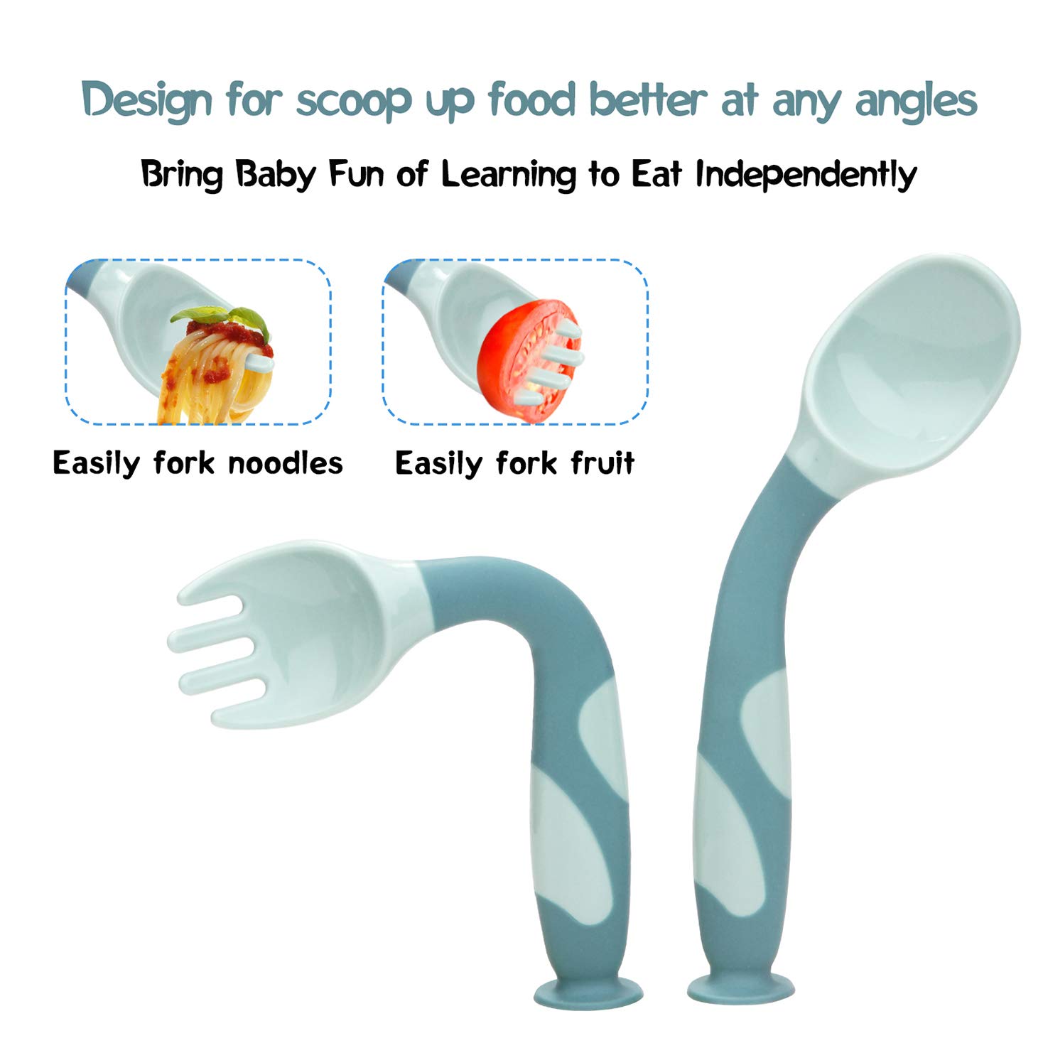 Baby Utensils Spoons Forks with Travel Safe Case for Toddler Babies Children Feeding Training Spoon Easy Grip Bendable Perfect Self Feeding Learning Stand Spoon Fork