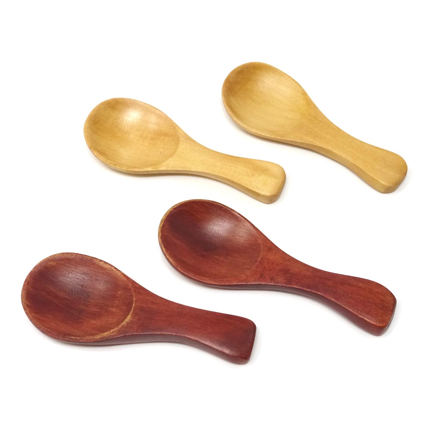 Honbay 4PCS Small Short Handle Wooden Teaspoons Handmade Ice Cream Salt Spoons Honey Coffee Jam Mustard Spoons for Condiments Seasoning Bottle (3.2")